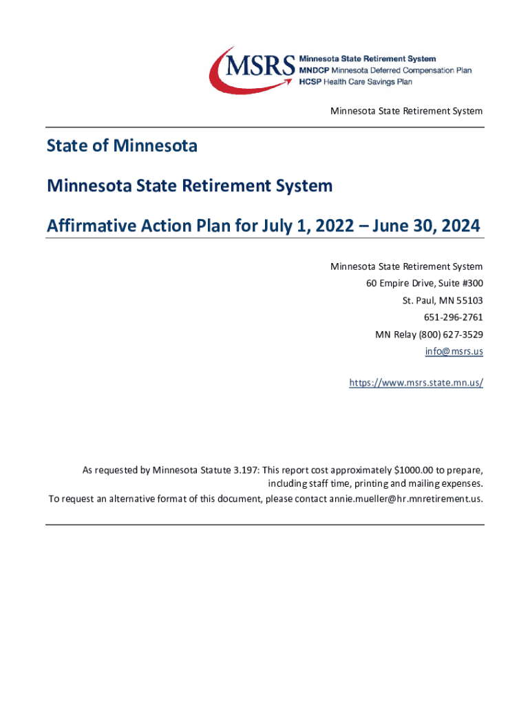 Fillable Online Minnesota State Retirement System FY 2024-25 Summary ...