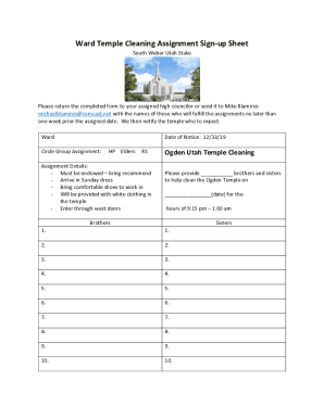 Fillable Online Ward Temple Cleaning Assignment Sign-up Sheet Fax Email ...