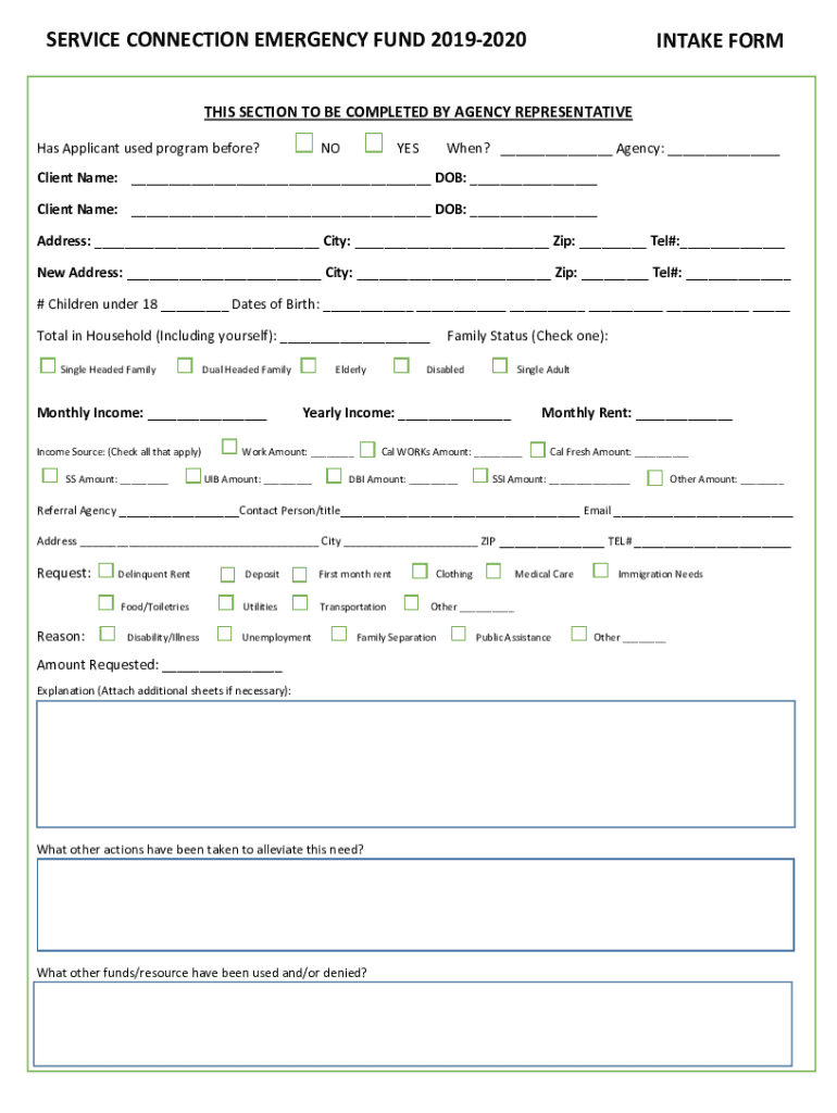 Fillable Online INTAKE FORM SERVICE CONNECTION EMERGENCY ... Fax Email ...