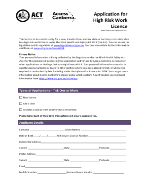Fillable Online Application for high risk work licence. High Risk Work ...