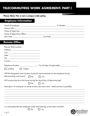 Fillable Online Telecommuting Work Agreement: Part I Fax Email Print ...