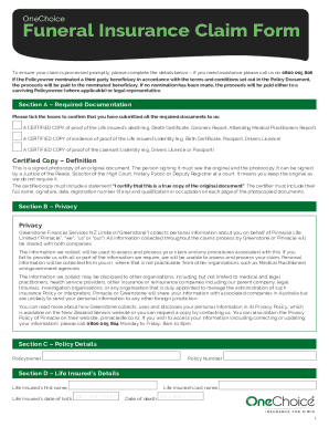 Fillable Online Funeral Insurance Claim Form Fax Email Print - pdfFiller