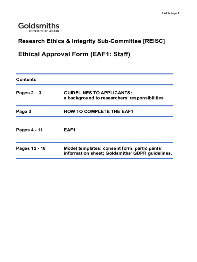Fillable Online research gold ac Ethical Approval Form (EAF1: Staff ...