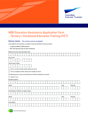 Fillable Online MIB Education Assistance Application Form Tertiary ...