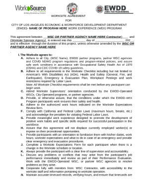 City of LA WEX WSC Worksite Agreement Doc Template | pdfFiller