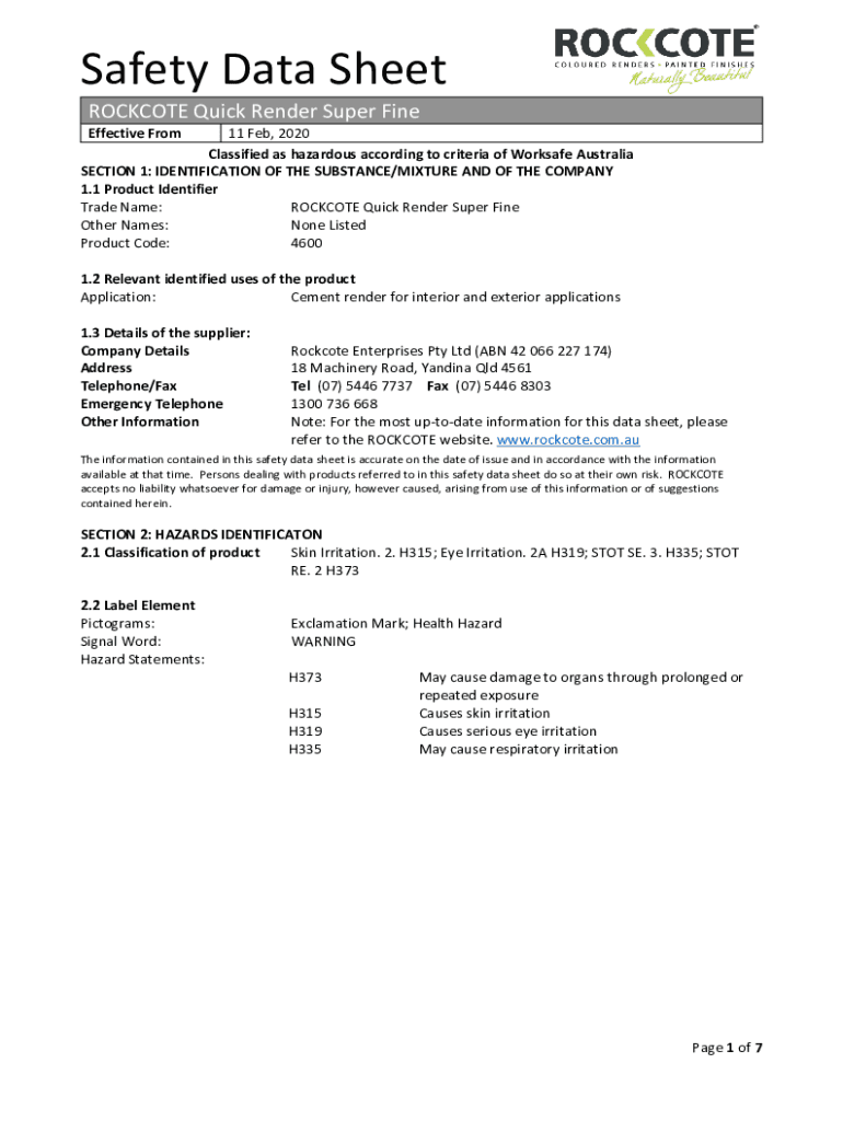 Fillable Online Material Safety Data Sheet Not Classified as Hazardous ...