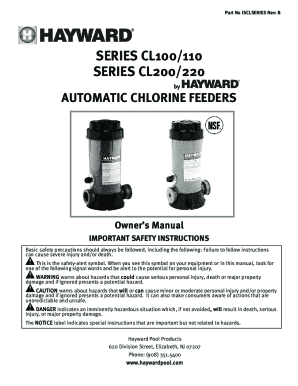 Fillable Online Hayward Auto Chlorine Feeder -4.2- Abg Model: ALL Fax ...