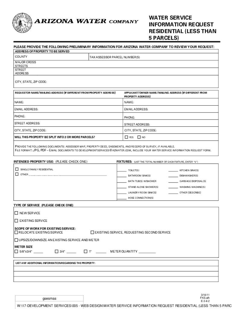 Fillable Online water service information request residential (less ...