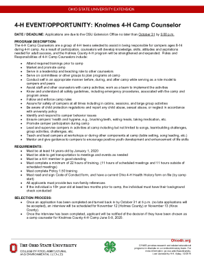 Fillable Online holmes osu 4-H Camp Counselor Application DeadlineWarren Fax Email Print - pdfFiller