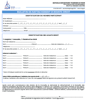 Remplissable En Ligne BULLETIN DE RATTACHEMENT D'AYANTS DROIT Fax Email Imprimer - pdfFiller