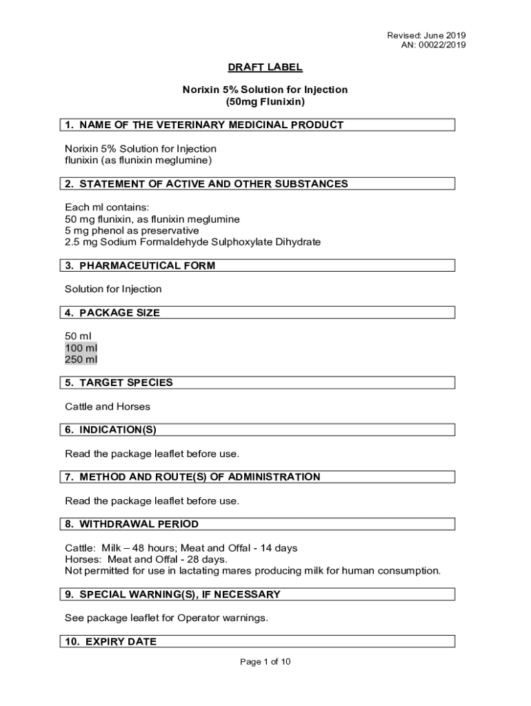 Fillable Online vmd defra gov DRAFT LABEL Norixin 5% Solution for ...
