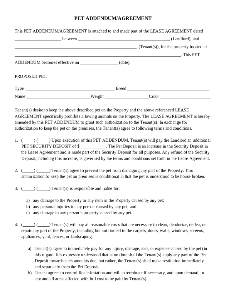 Pet Addendum/Agreement. Real Estate Rental Agreement Doc Template ...