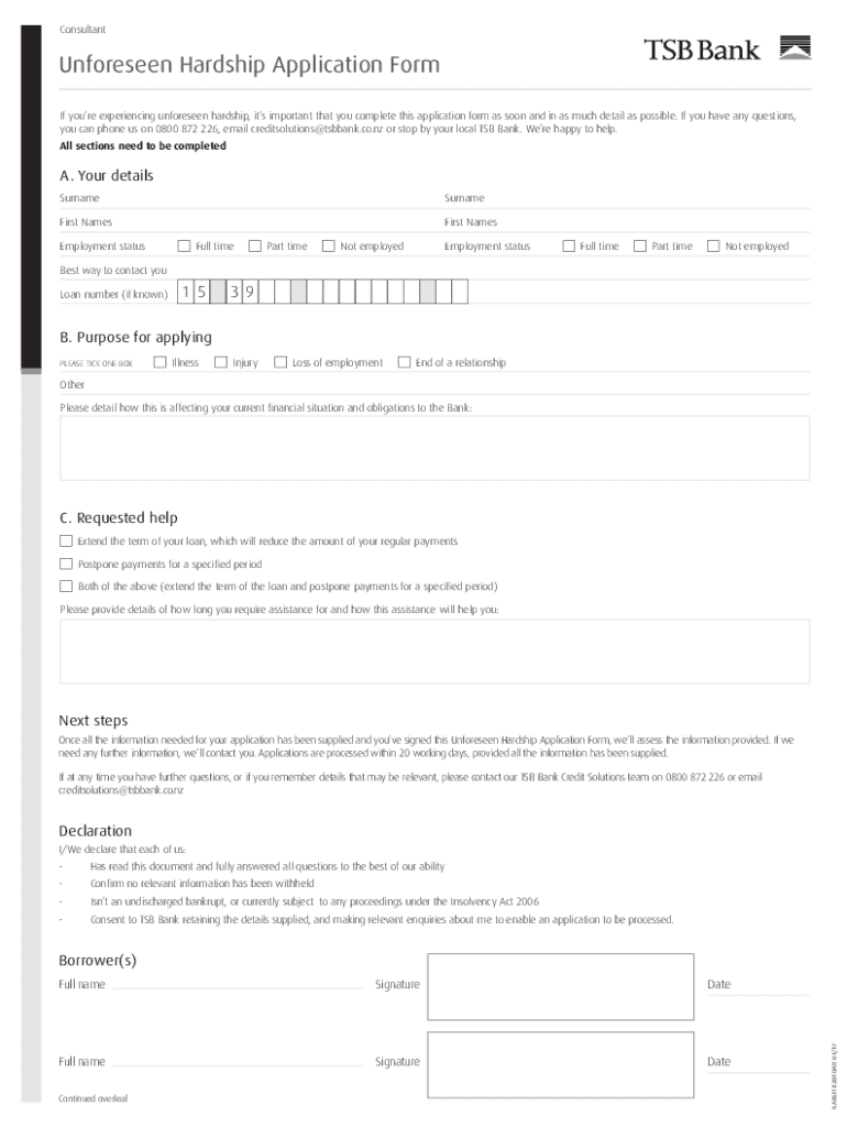 Fillable Online Unforeseen Hardship Application Form Fax Email Print ...