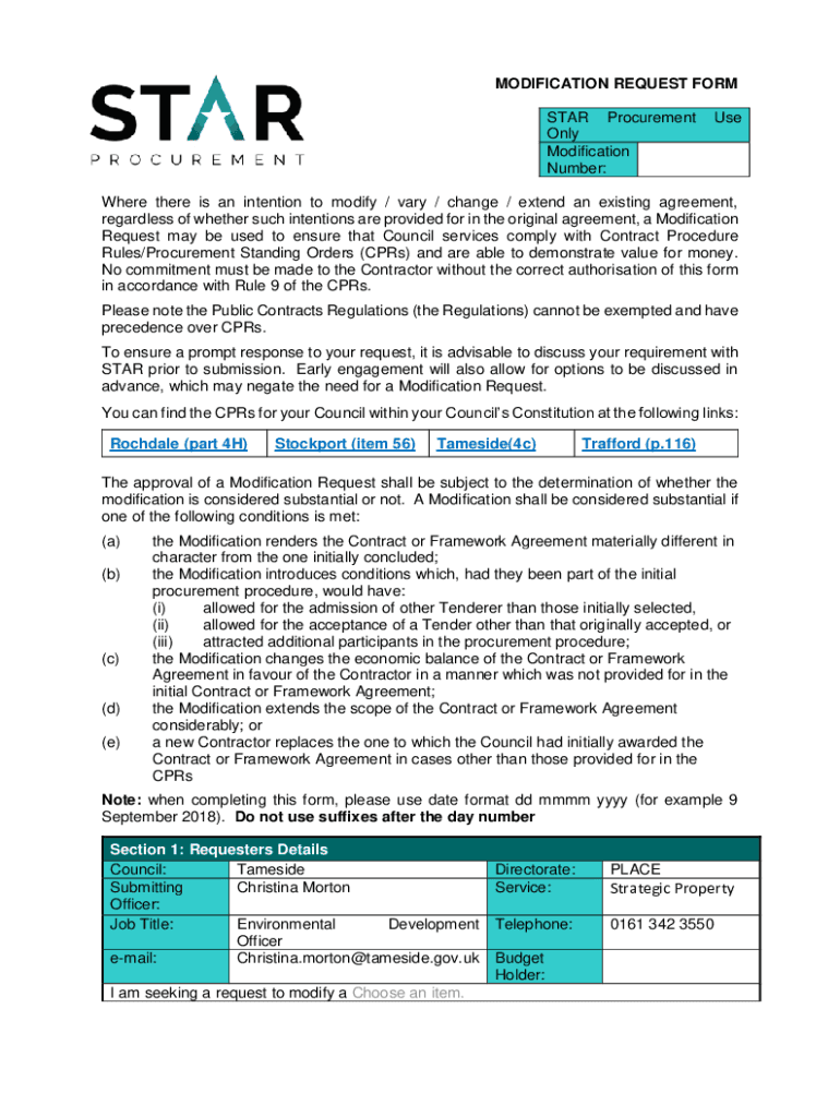 Fillable Online tameside moderngov co Modification Request Forms ...