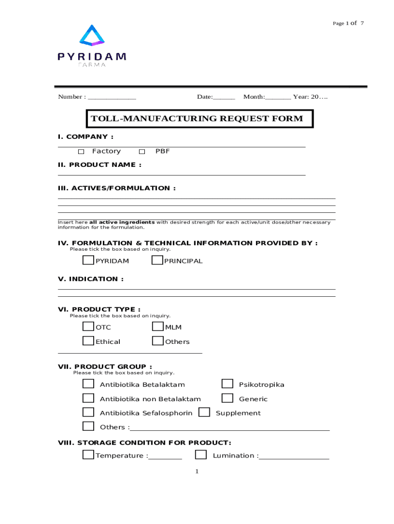 Toll Manufacturing Request Doc Template | pdfFiller
