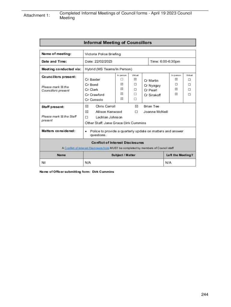 Fillable Online Attachment 1 - Completed Informal Meetings of Council ...