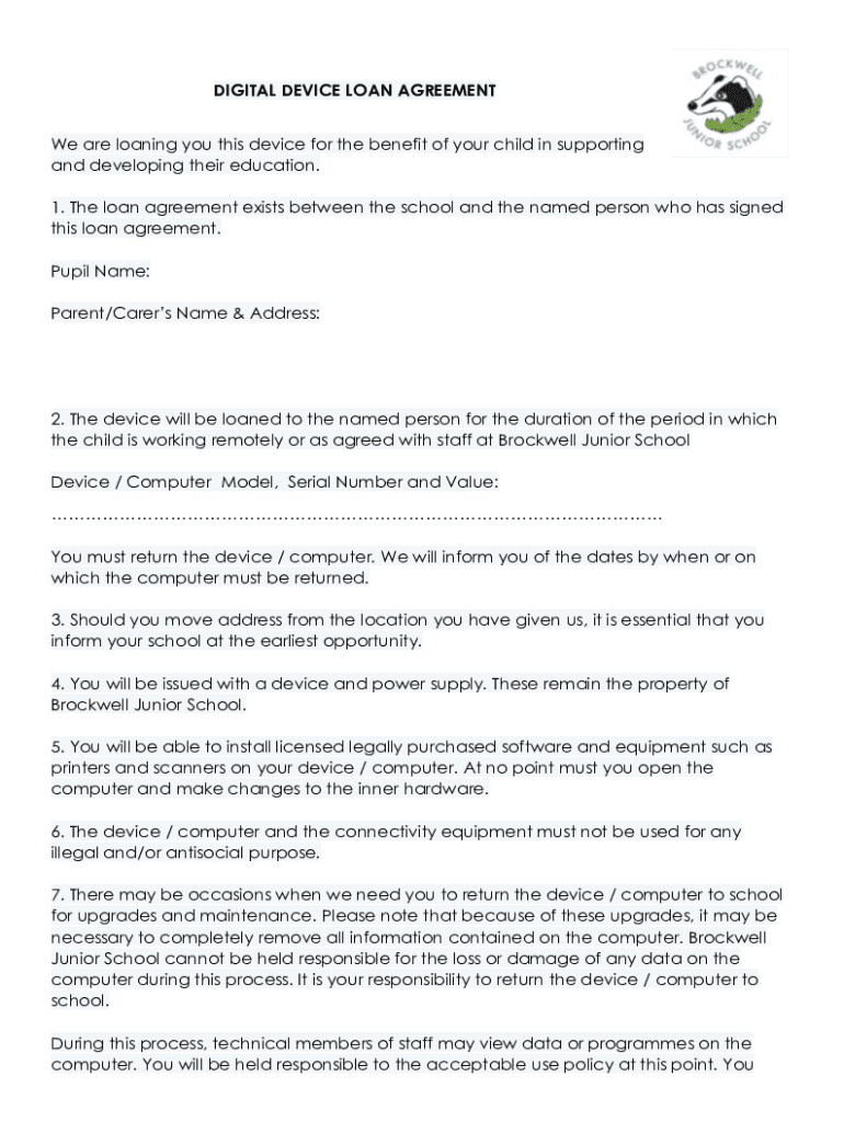Fillable Online digital device loan agreement Fax Email Print - pdfFiller