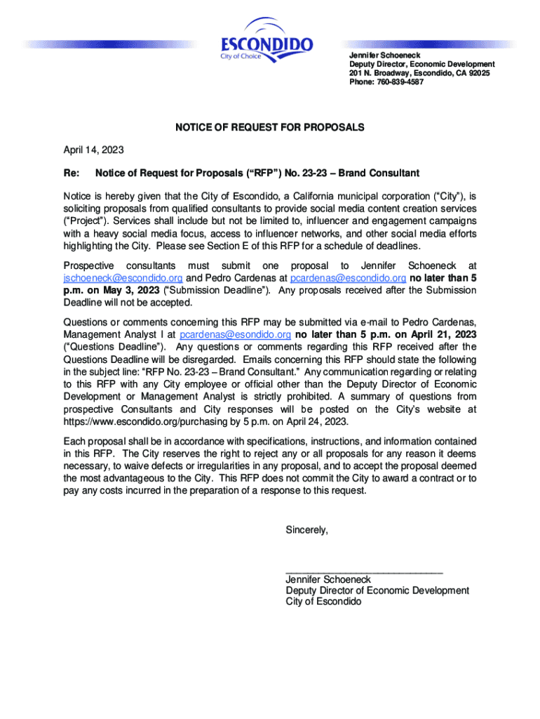 Fillable Online Notice of Request for Proposals (RFP) No. 23-23 Fax ...
