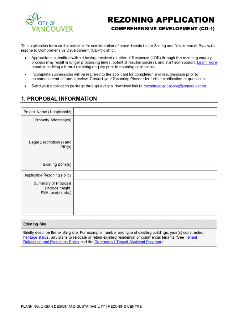 Fillable Online CD-1 Rezoning Application Form. CD-1, Rezoning ...