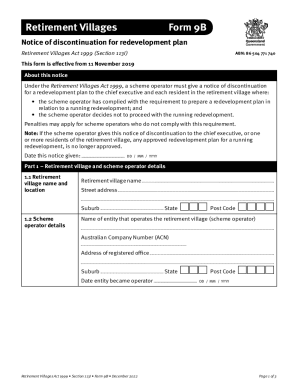 Fillable Online Retirement Villages Form 9B - Notice of discontinuation ...
