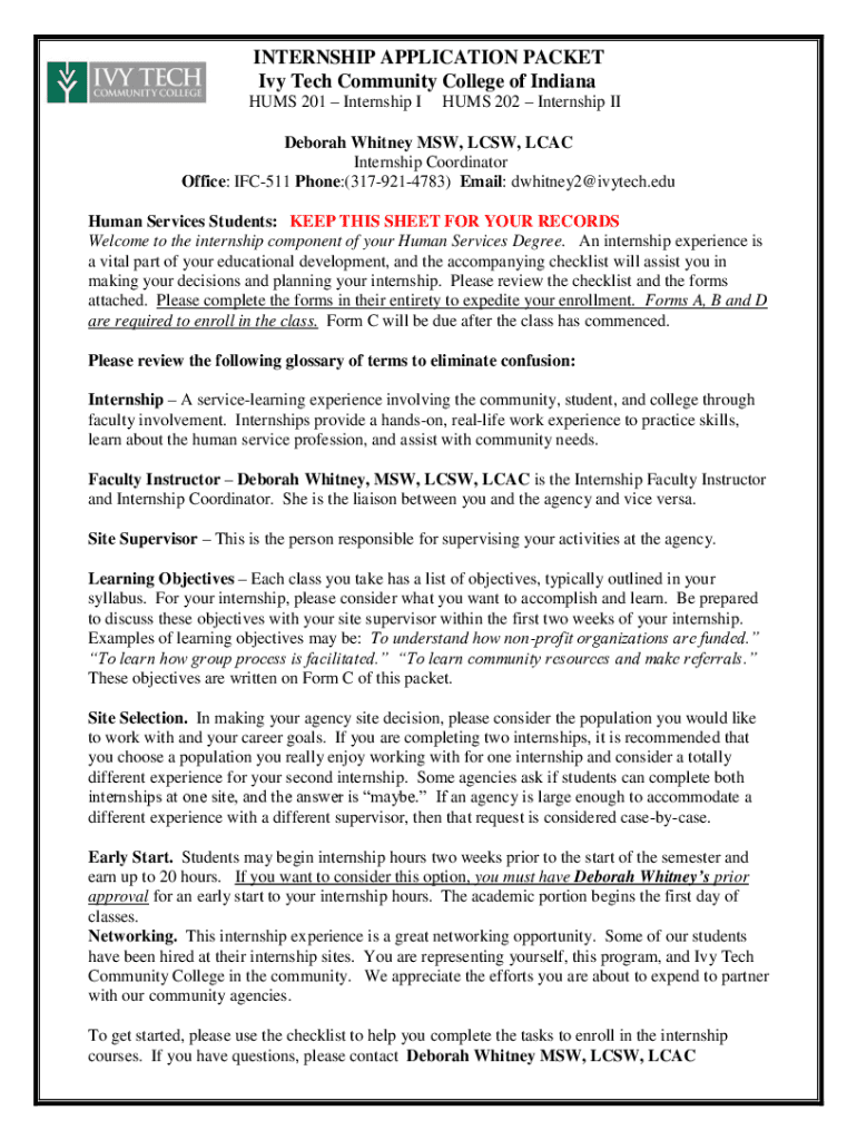 Fillable Online Ivy Tech Community College Human Services Program Fax Email Print - pdfFiller