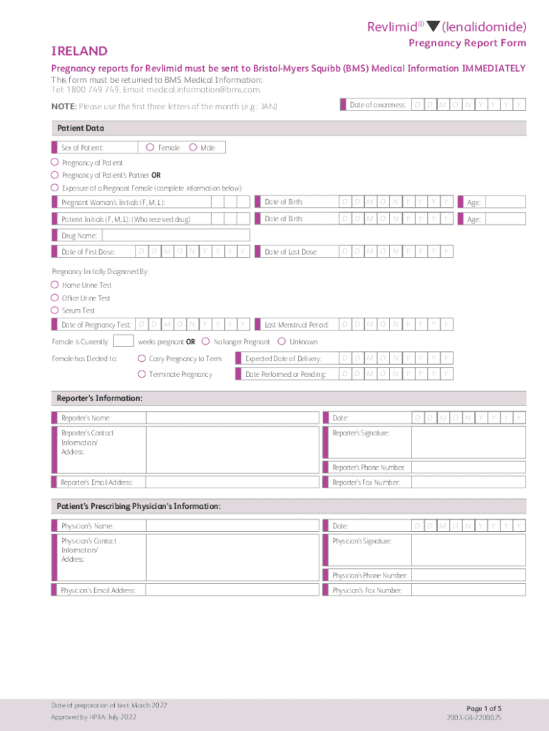Fillable Online 2003-GB-2200025 REV ARMMs Preg Report Form IRELAND ...