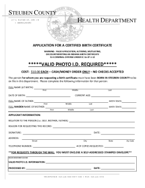 Fillable Online application for a certified birth certificate Fax Email ...