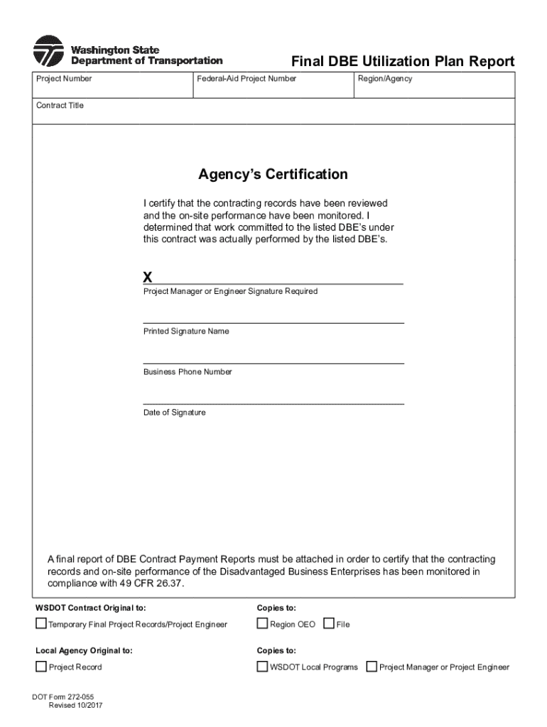 Fillable Online wsdot wa DOT Form 272-055 Final DBE Utilization Plan Report Fax Email Print ...