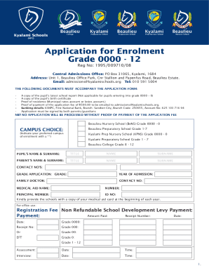 Fillable Online Application for Enrolment Grade 0000 - 12 Fax Email ...