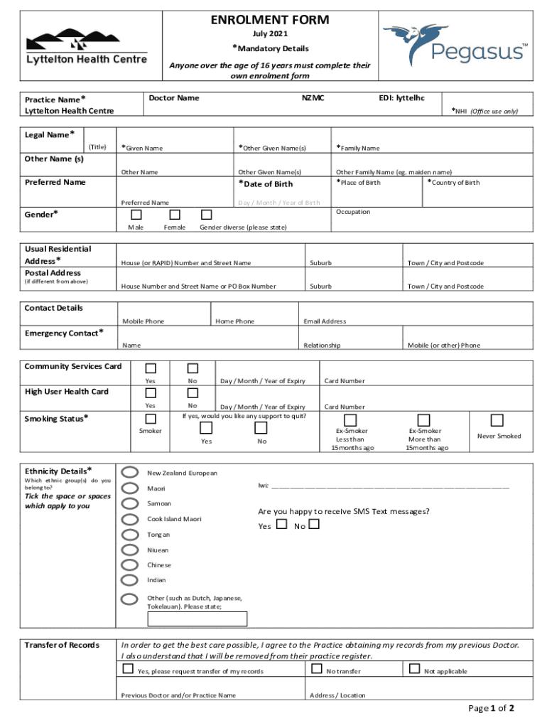 Fillable Online New Patient Enrollment Form Template Fax Email Print - pdfFiller