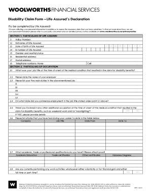 Fillable Online WFS new Disability Claim Form - Life Assured's ...