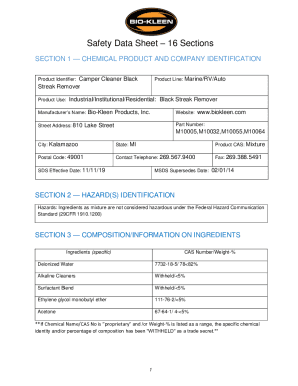 Fillable Online Safety Data Sheet RAC BLACK STREAK REMOVER - Partinfo ...