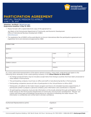 Fillable Online Participation Agreement: Virtual Trade Mission to Africa Fax Email Print - pdfFiller