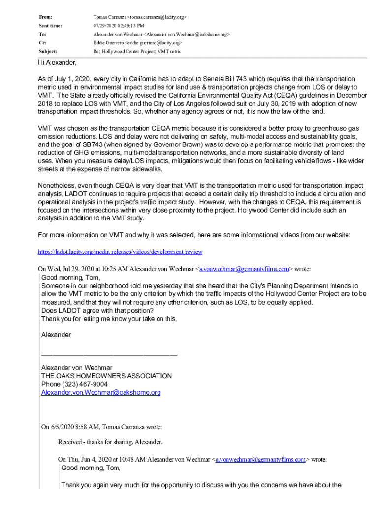 Fillable Online Re: Hollywood Center Project Correspondence Request Fax ...