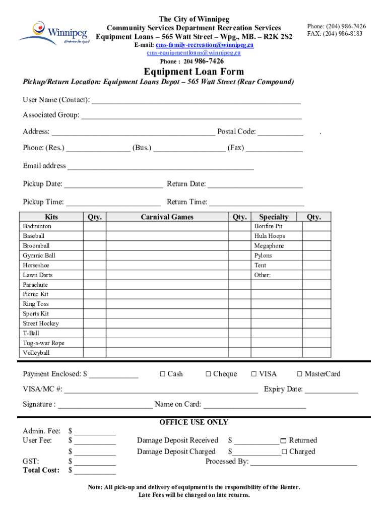 Fillable Online Equipment Loan FormCashVISA Fax Email Print - pdfFiller