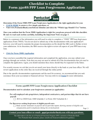 Fillable Online Checklist to Complete Form 3508S PPP Loan Forgiveness ...