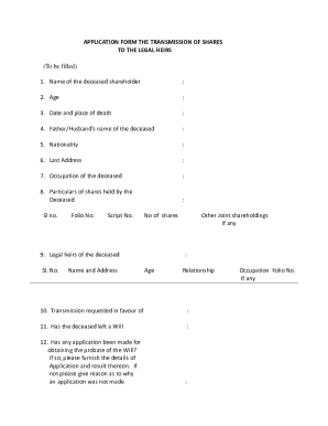 Fillable Online application form the transmission of shares Fax Email ...