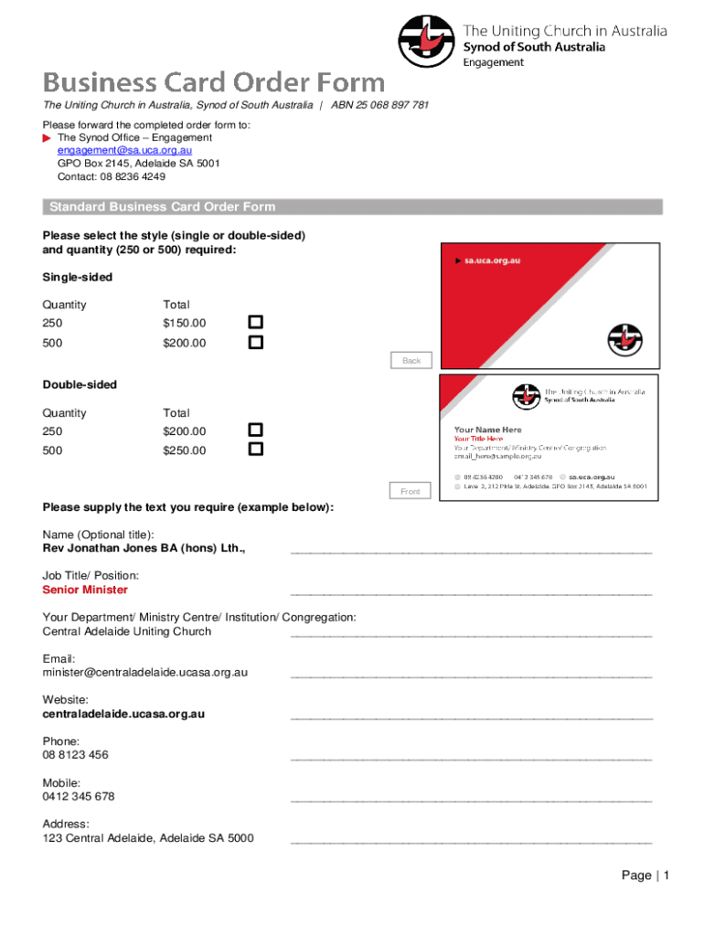 Fillable Online sa uca org Page1 Standard Business Card Order Form Fax Email Print - pdfFiller