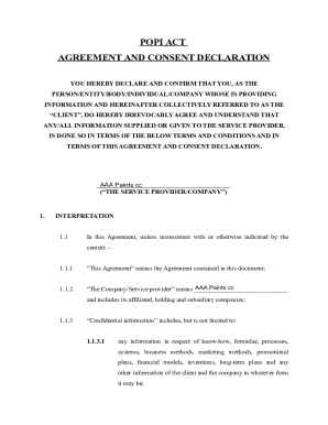 Fillable Online POPI ACT AGREEMENT AND CONSENT DECLARATION Fax Email ...