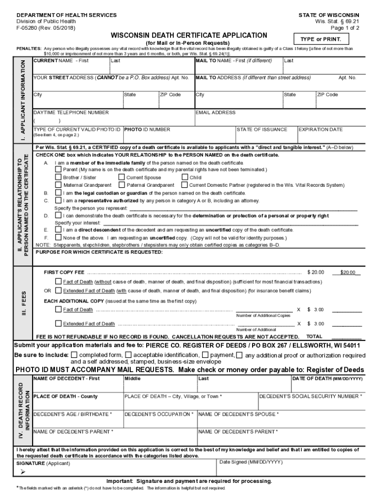 Fillable Online DPH Services: Birth and Death Records - Office of Vital ...