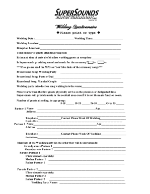 Fillable Online Wedding Reception Questionnaire Alexei Copperplate Fax ...