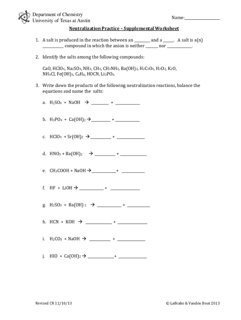 Fillable Online ch302 cm utexas Chemistry Unit 5: The Dynamics of Chemical Reactions ... Fax ...