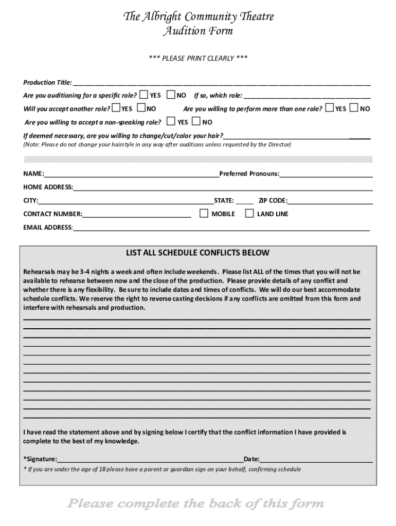 Fillable Online Auditioning for an Acting Role: What to Expect Fax ...