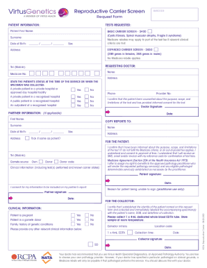 Fillable Online Reproductive Carrier Screen Request Form Fax Email ...