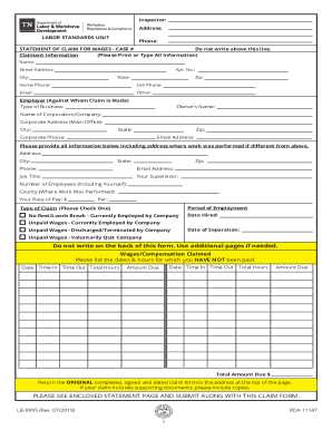 Fillable Online LB-0995 Statement of Wage Claim Form Fax Email Print ...