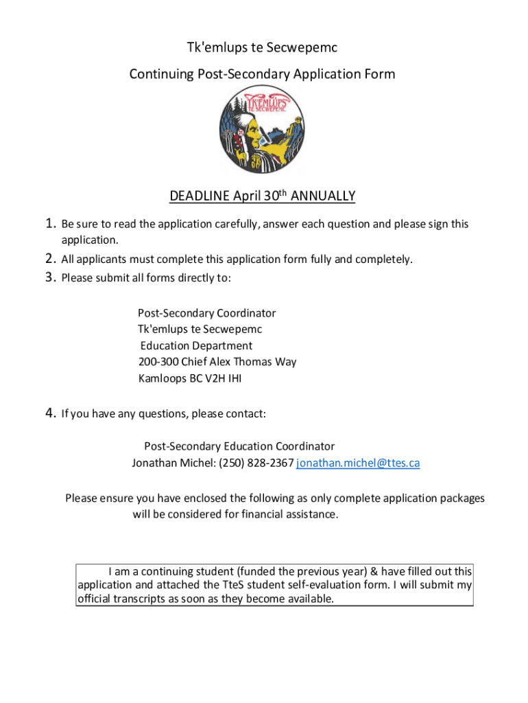 Fillable Online Post Secondary Application Form Fax Email Print - pdfFiller