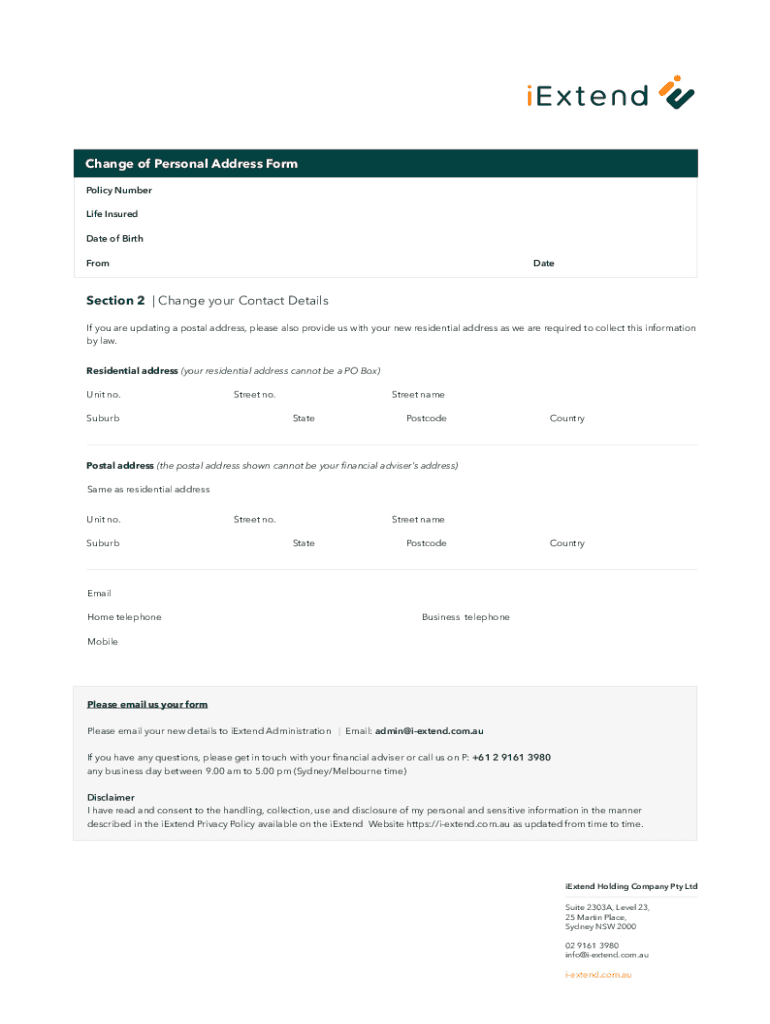 Fillable Online Change of Personal Address Form Fax Email Print - pdfFiller