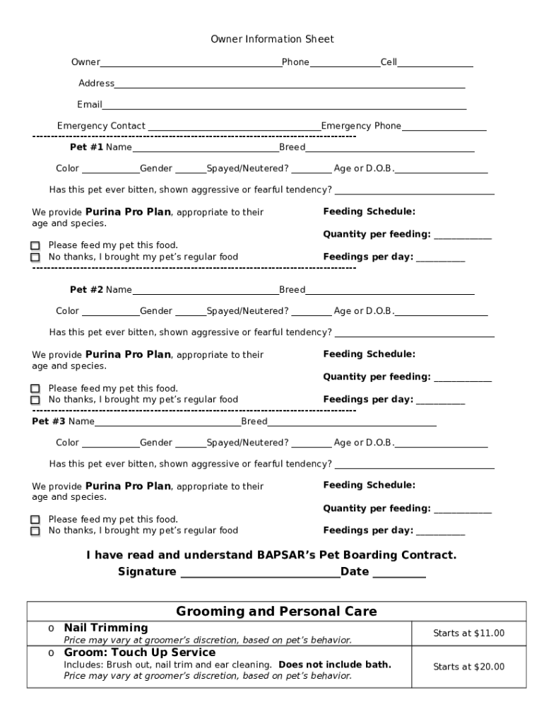 Waterside Owner's Association- Owner Ination Sheet Doc Template | pdfFiller