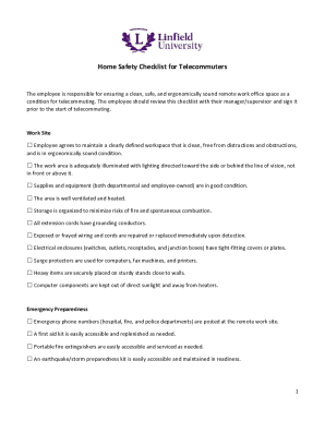 Fillable Online Safety Checklist (Telework and Remote Work)Home ... Fax ...