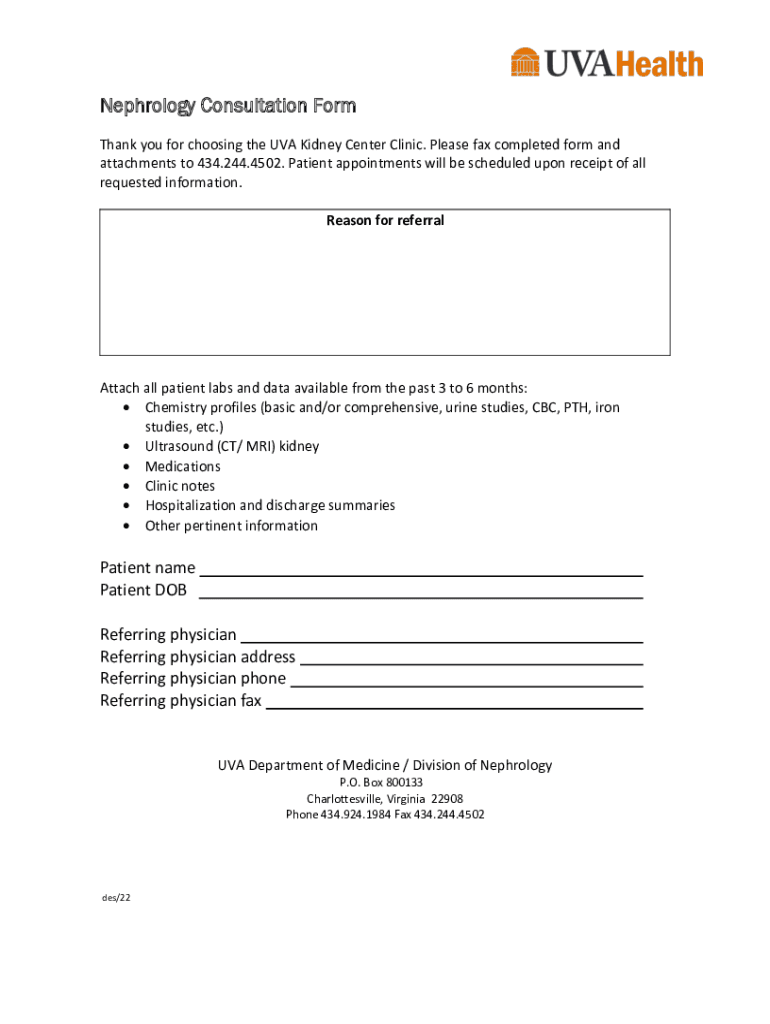 Fillable Online Nephrology Consultation Form Fax Email Print - pdfFiller